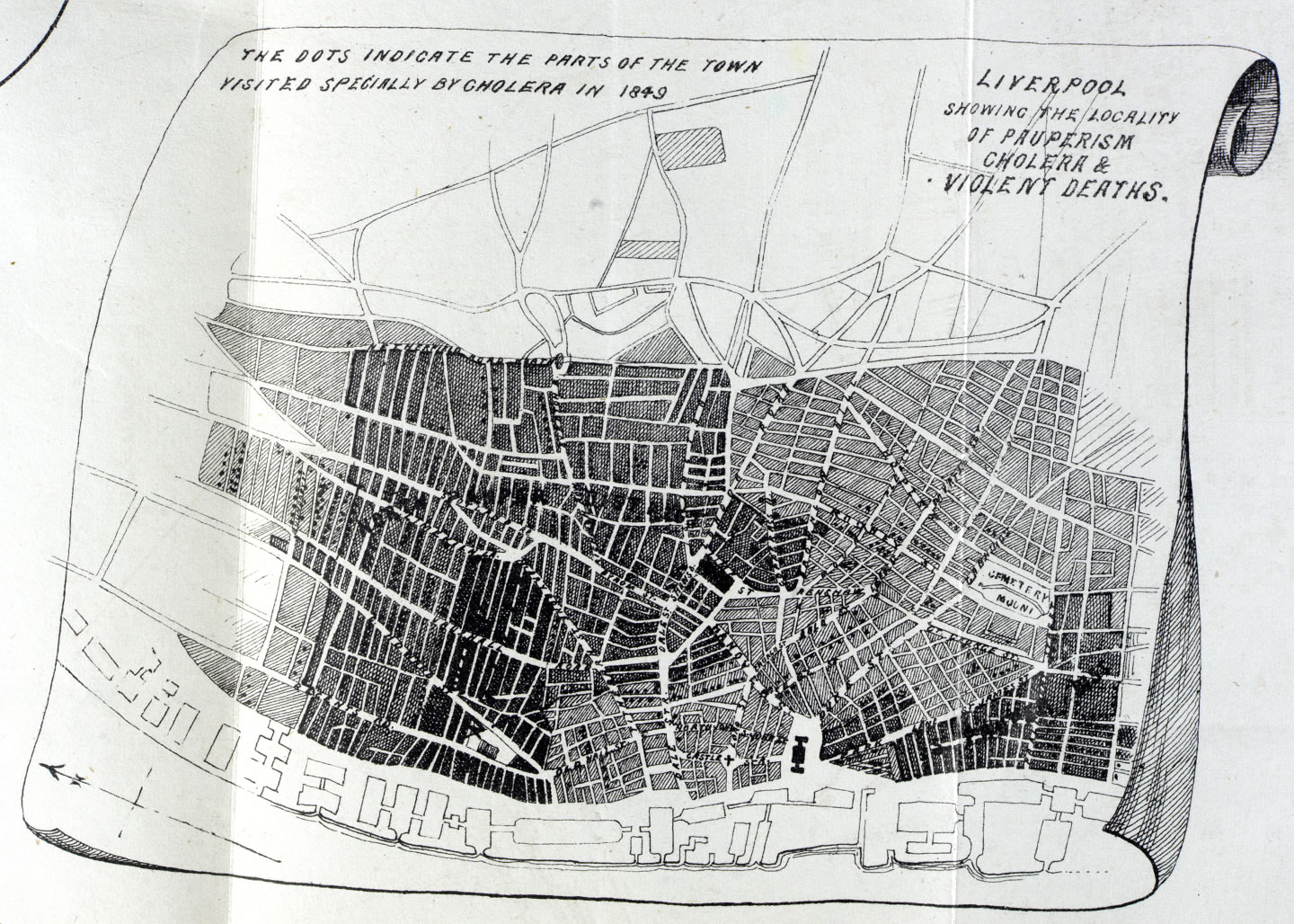 Ecclesiastical and social map of Liverpool showing a cholera map of ...